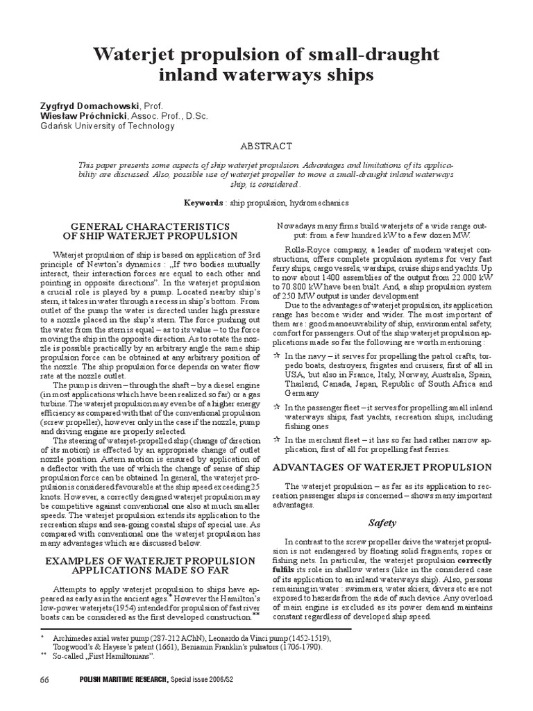 Waterjet Propulsion of Small-Draught Inland Waterways Ships | PDF ...