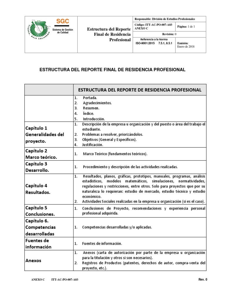 Anexo C Formato Del Reporte Final de Residencia Profesional Itt-Ac-Po-007 Anexo C | PDF ...