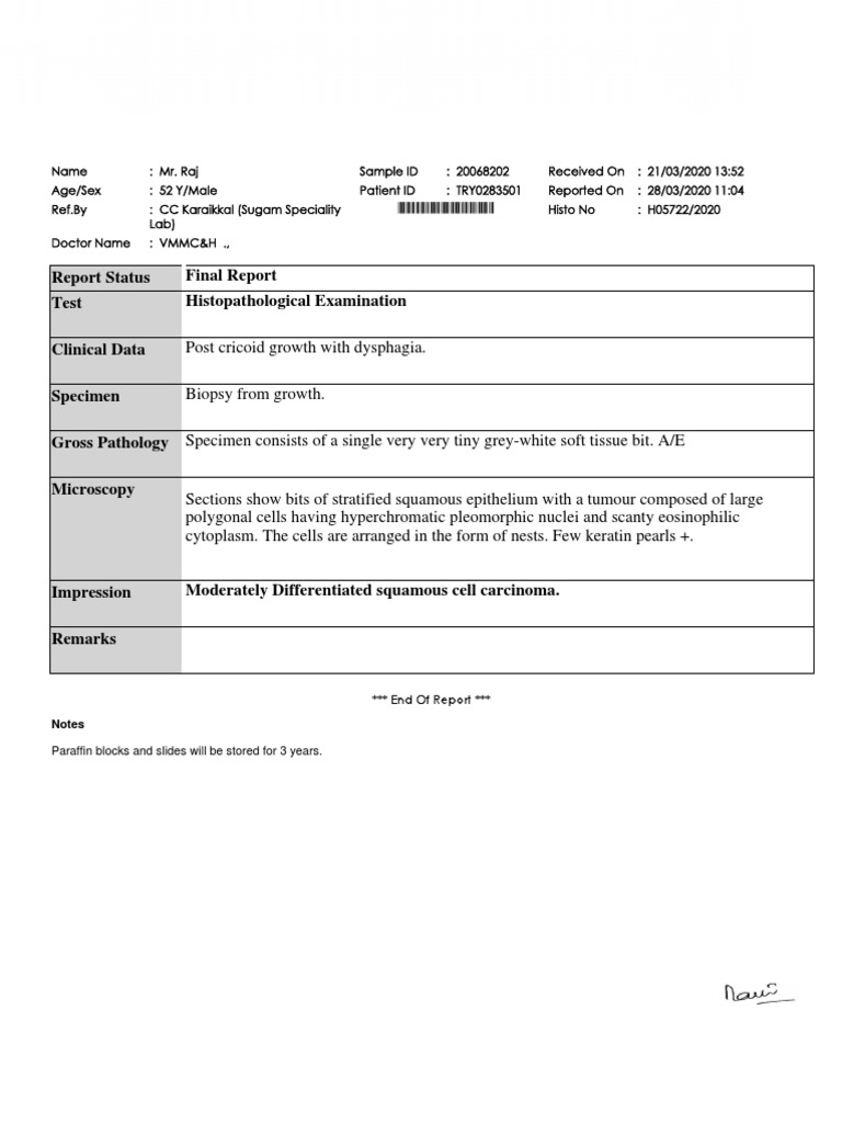 Report Status Final Report Test Histopathological Examination | PDF