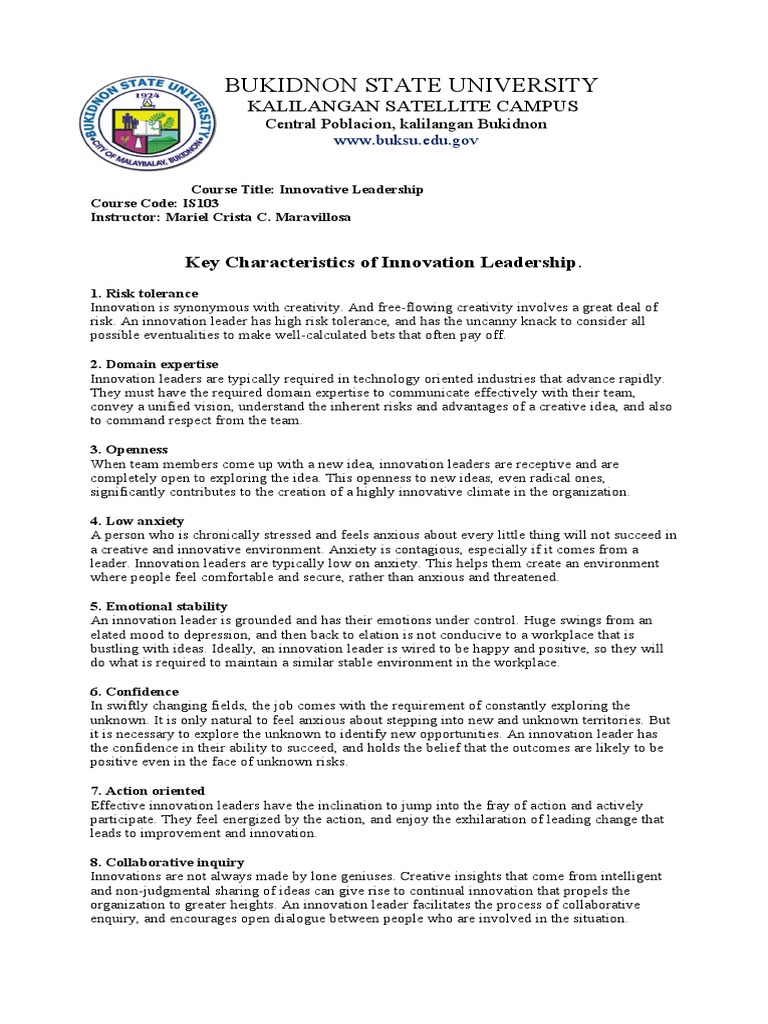 Characteristics and Style of Innovative Leadership | PDF | Leadership ...