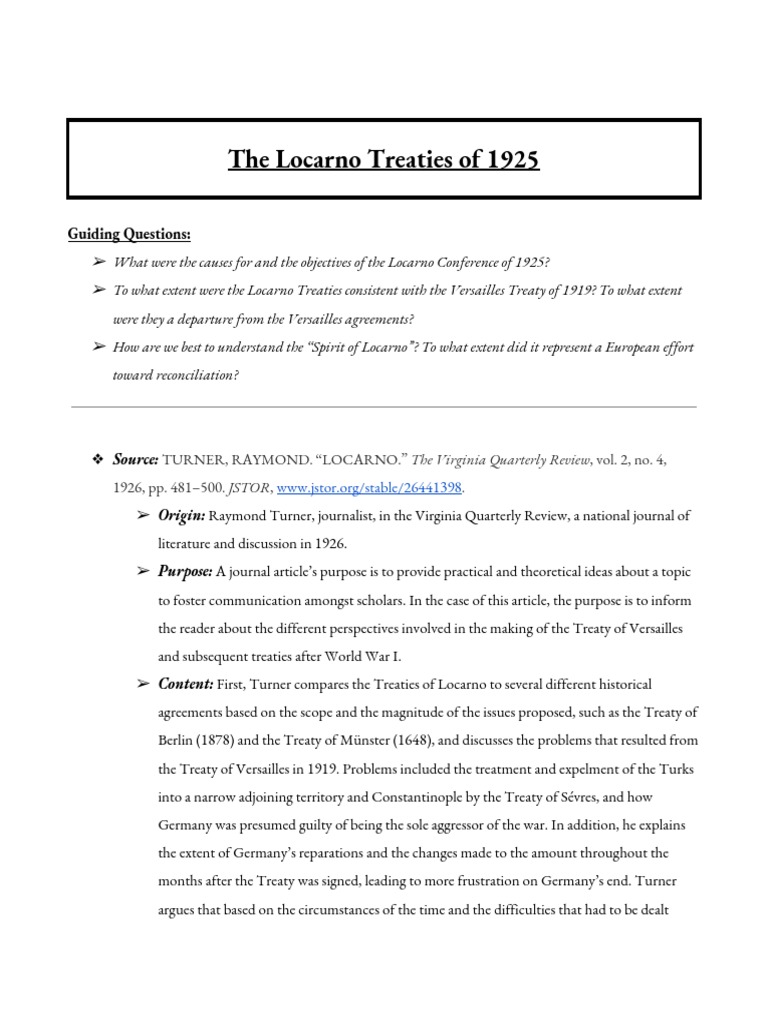 Locarno Treaties: Causes & Impact | PDF | Treaty Of Versailles | Global ...