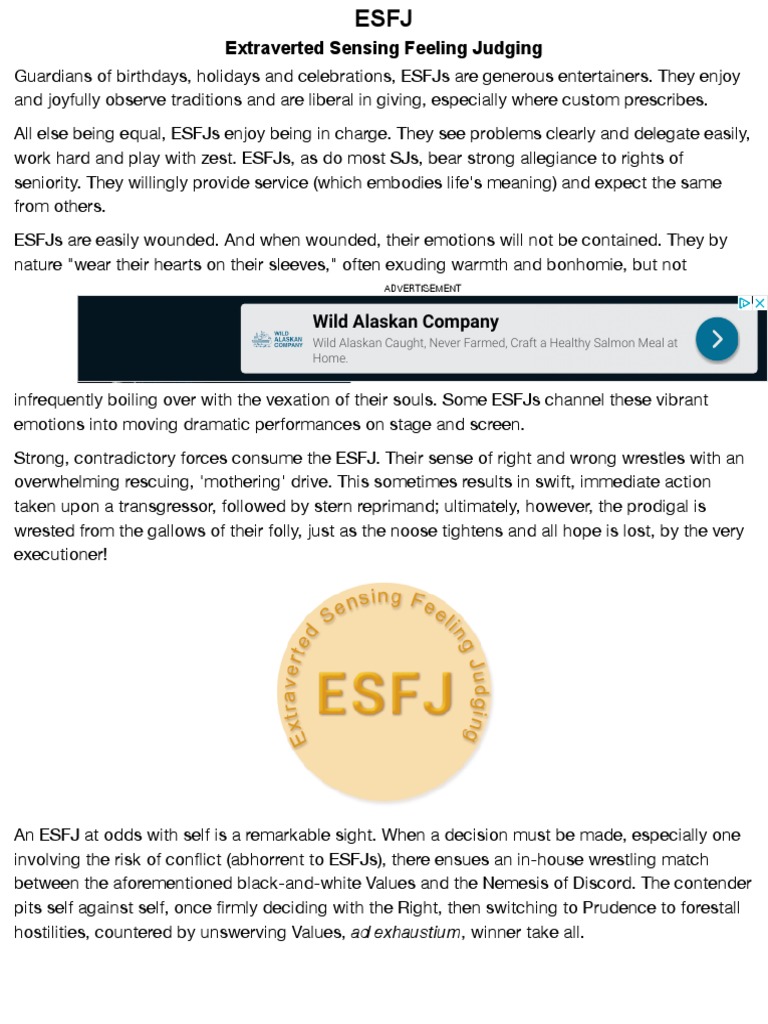 Esfj Extraverted Sensing Feeling Judging | PDF | Personality Type ...
