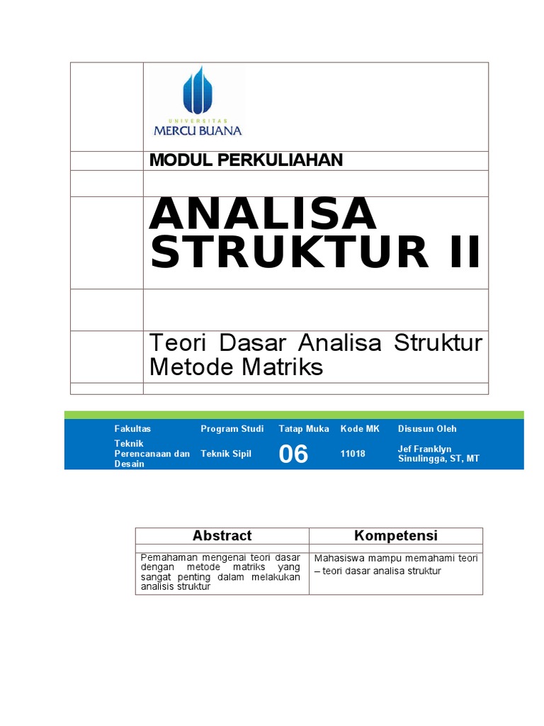 Modul Analisa Struktur 2 (TM6) - Teori Dasar Analisa Struktur Metode Matriks | PDF