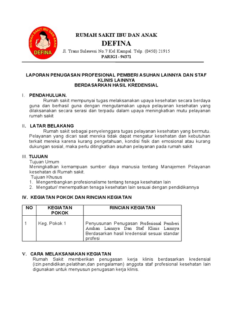 Kredensial Staf Kesehatan RSIA Defina | PDF
