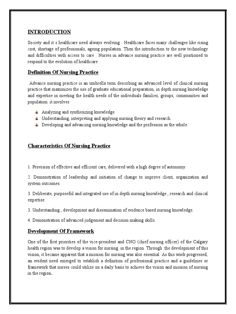 Nursing Practice Framework Scope and Trends | PDF | Alternative ...