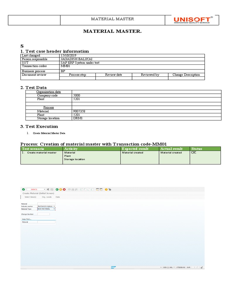 Material Master. S: 1. Test Case Header Information | PDF