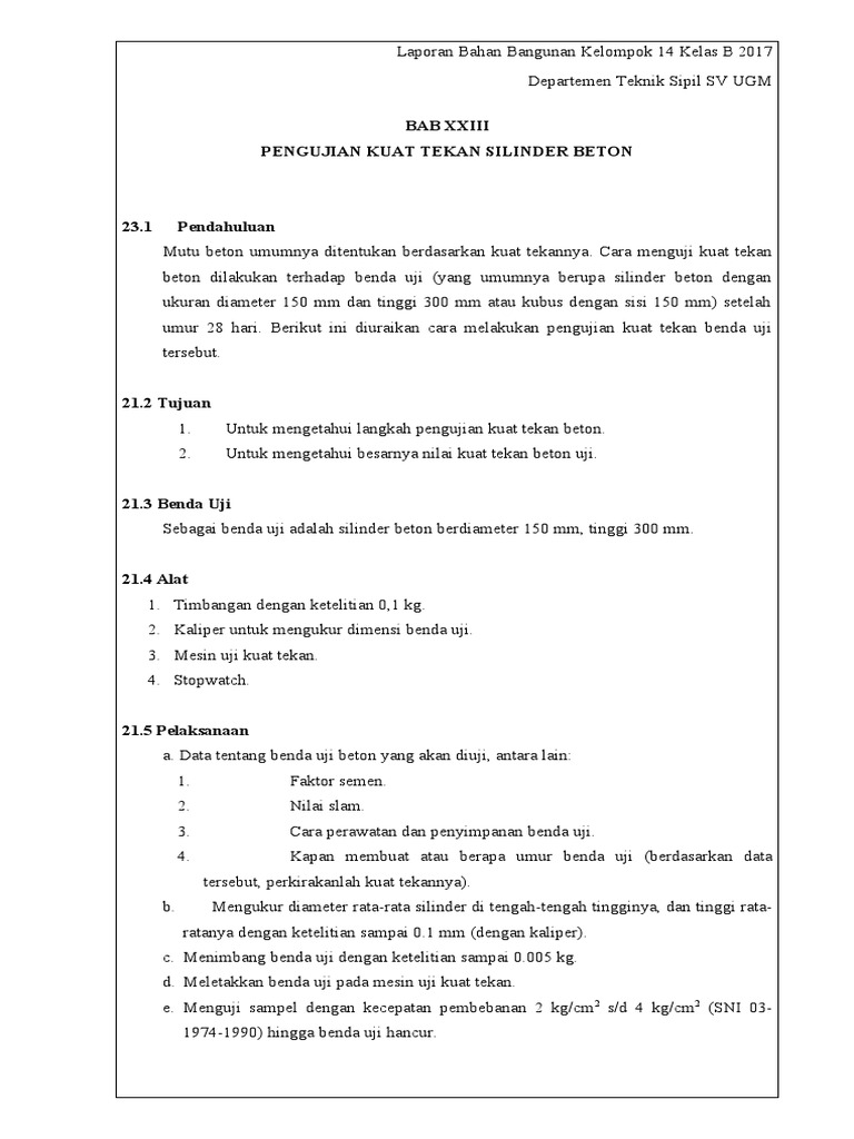 Pengujian Kuat Tekan Silinder Beton | PDF Pengujian Kuat Tekan Silinder Beton | PDF