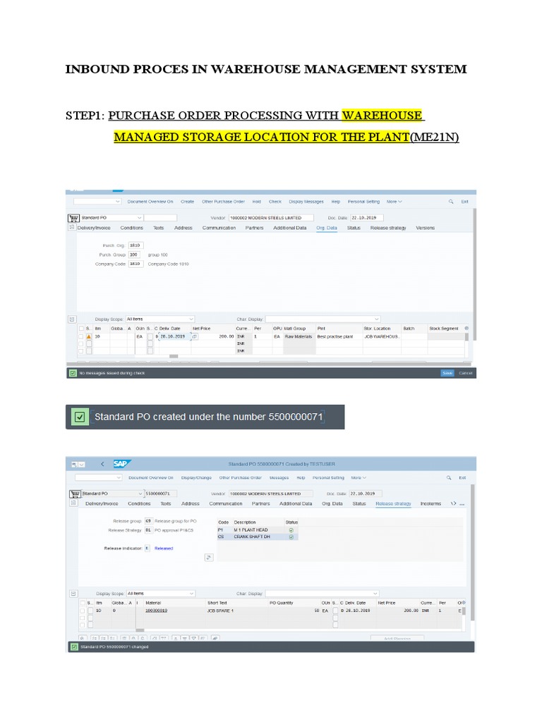Inbound Proces in Warehouse Management System | PDF