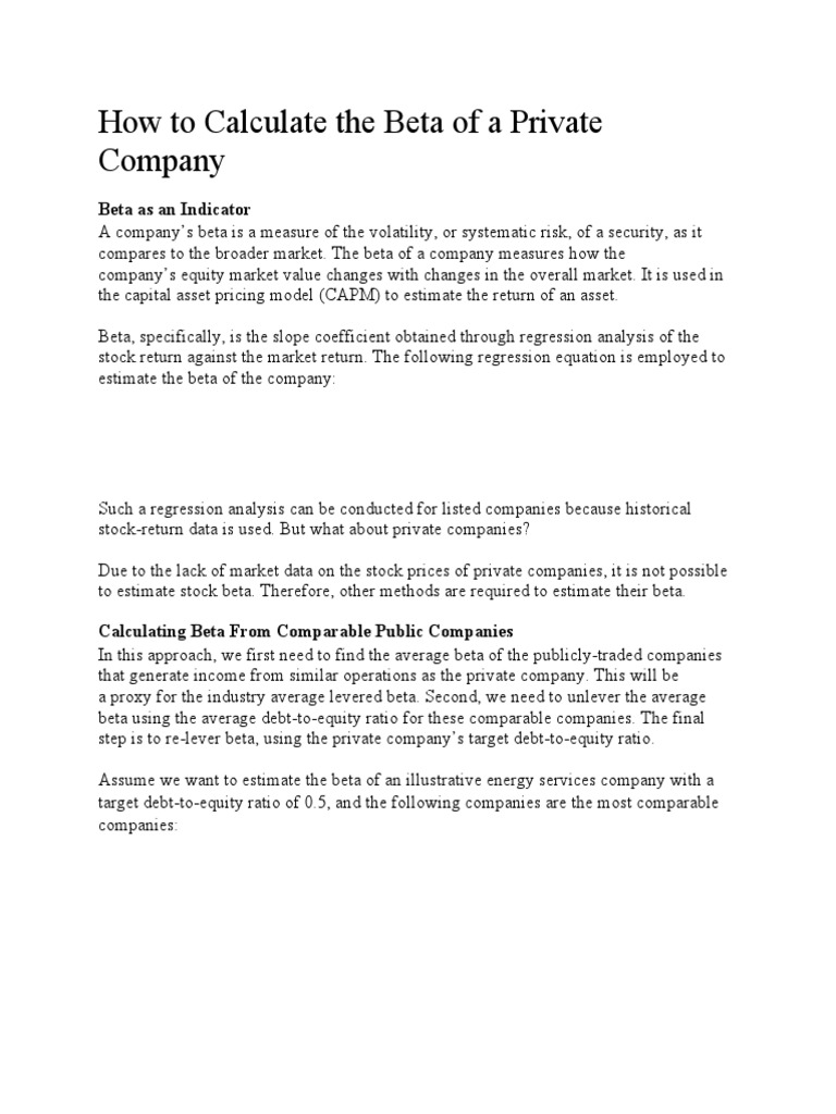 Calculating Beta for Private Companies | PDF | Beta (Finance) | Capital ...