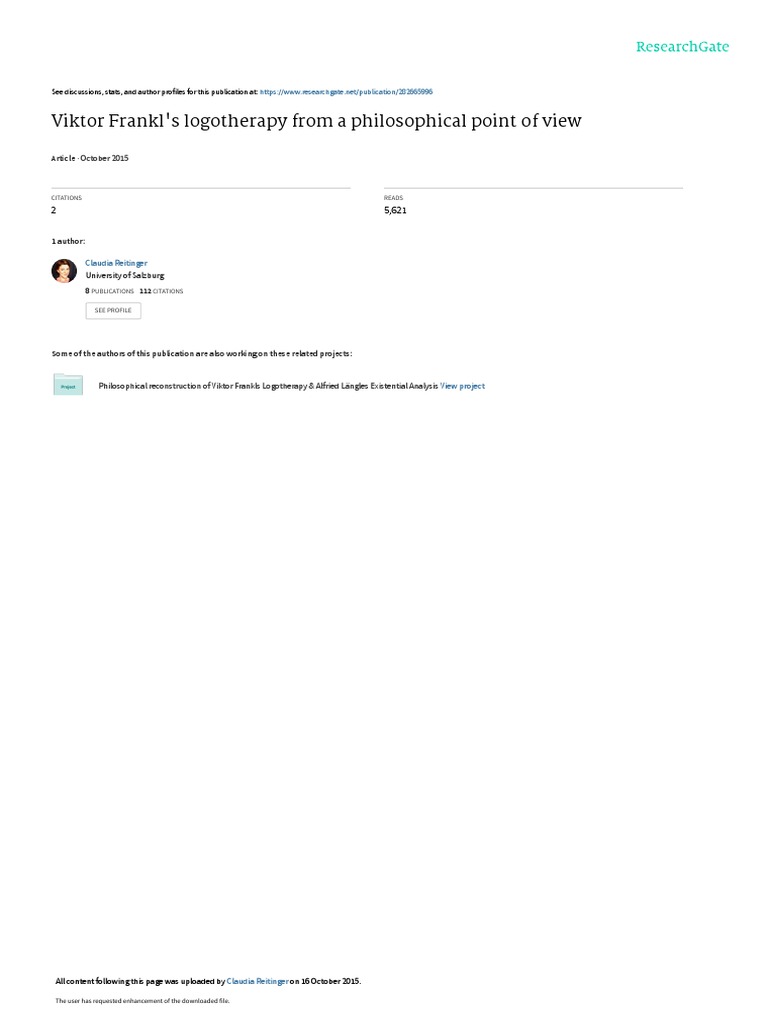 Viktor Frankl S Logotherapy From A Philosophical Point Of View Pdf