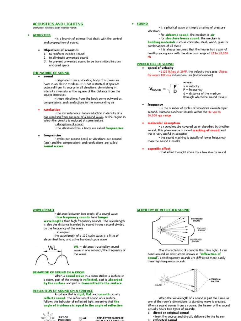 Acoustics and Lighting | PDF | Sound | Lighting