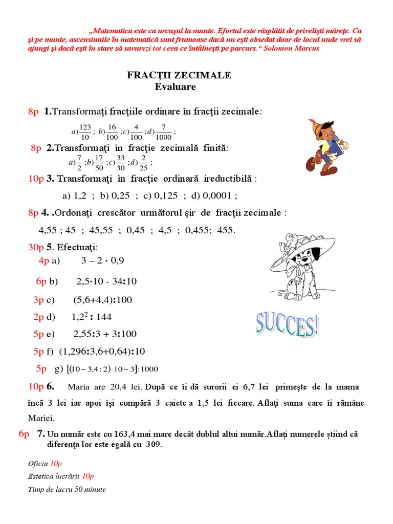 Fractii Zecimale Evaluare2020 | PDF
