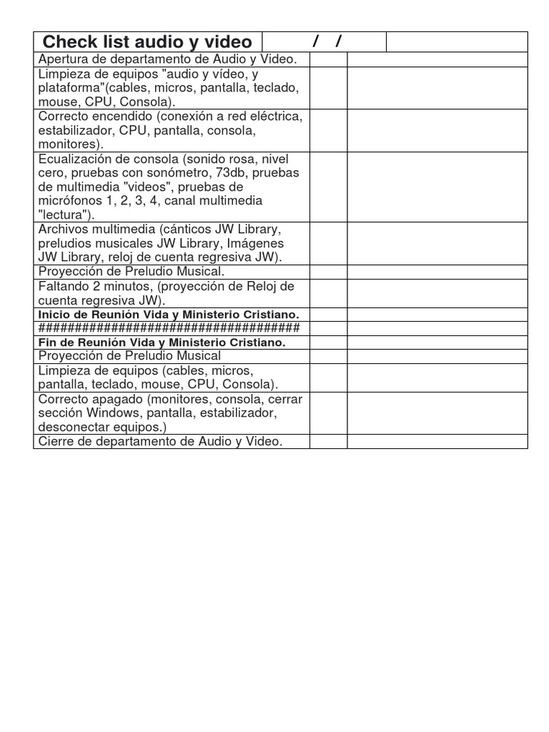 Checklist para Audio y Video en Eventos | PDF