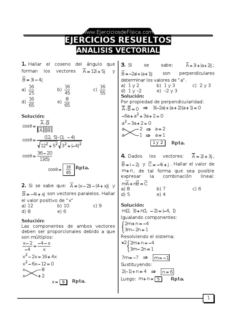 Analisis Vectorial Ejercicios Resueltos | PDF | Vector Euclidiano | Álgebra abstracta