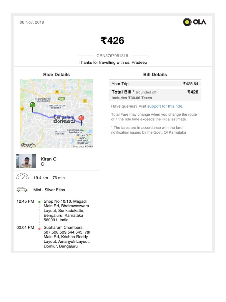 OLA Bill | PDF | Invoice | Payments