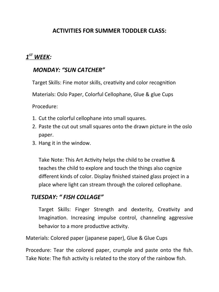 Summer Activities for Toddlers | PDF | Paintings | Nervous System