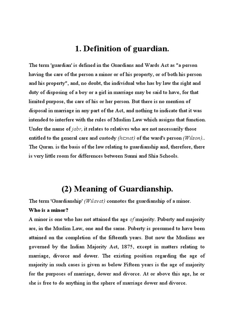 Definition of Guardian.: Who Is A Minor? | Download Free PDF | Legal ...