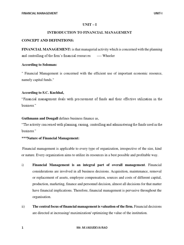 Unit - I Introduction To Financial Management | PDF | Market Liquidity ...