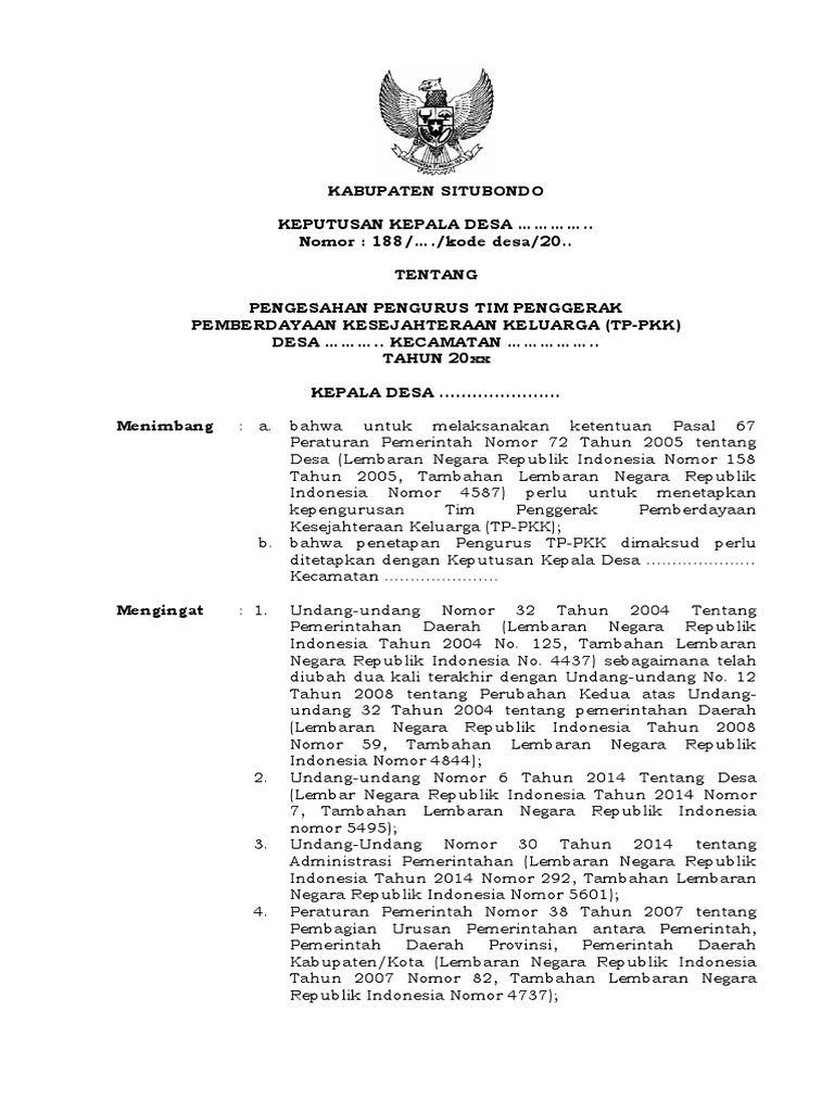 Contoh SK TP-PKK | PDF