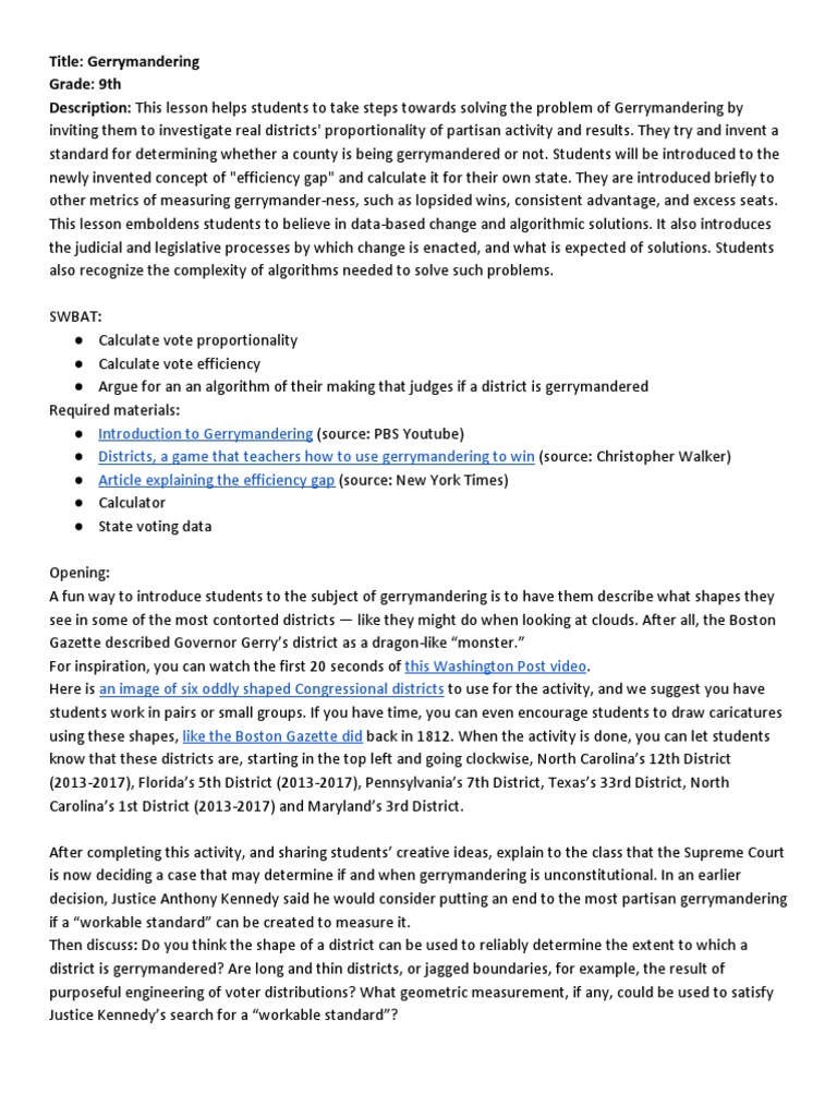 Global Lesson Plan | PDF | Gerrymandering | Electoral District