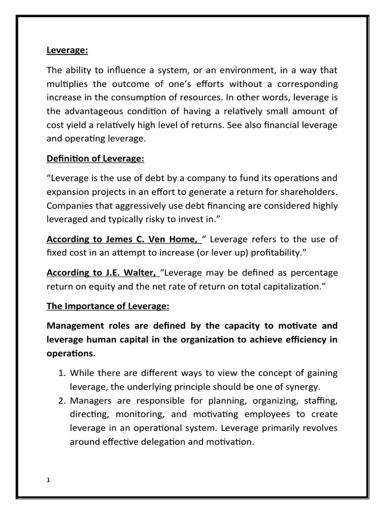 Leverage Analysis | PDF | Leverage (Finance) | Capital Structure