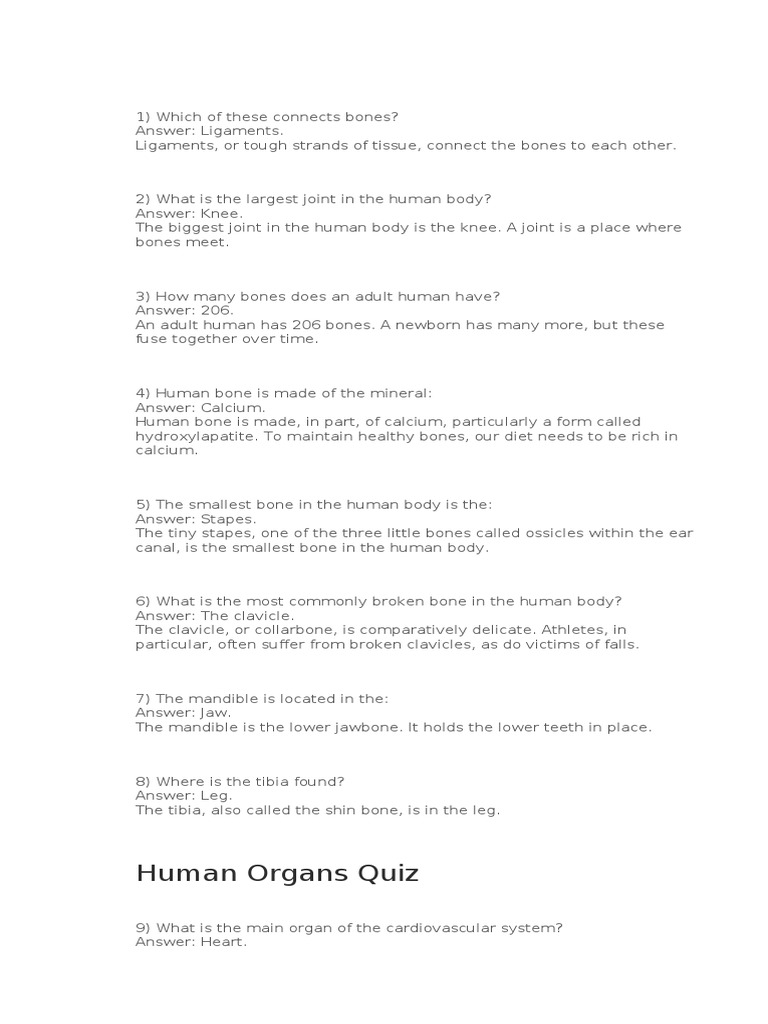 Medical GK Questions | PDF | Taste | Bone