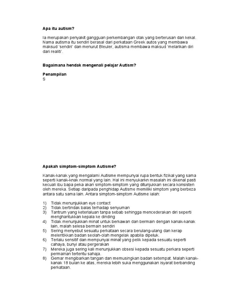 Memahami Autisme dan Simptomnya | PDF
