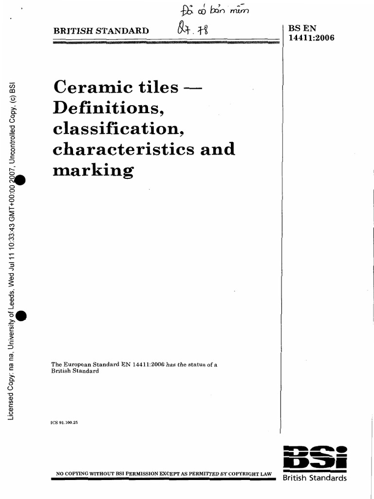 BS EN 14411-2006 Ceramic Tiles PDF | PDF