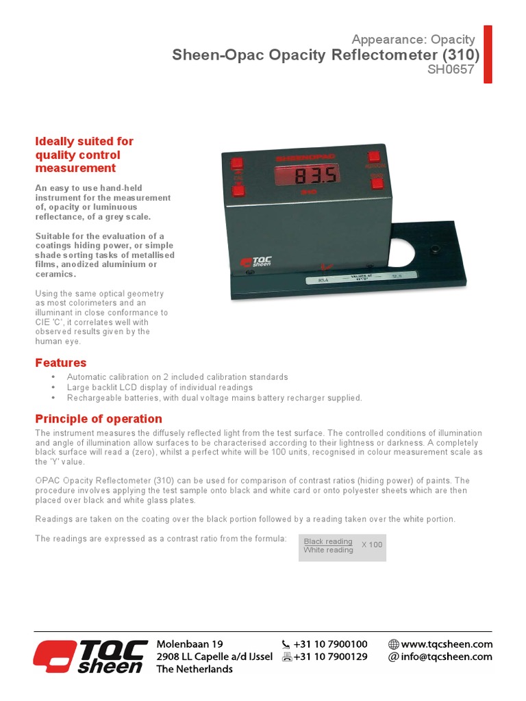 Sheen-Opac Opacity Reflectometer (310) : Ideally Suited For Quality ...