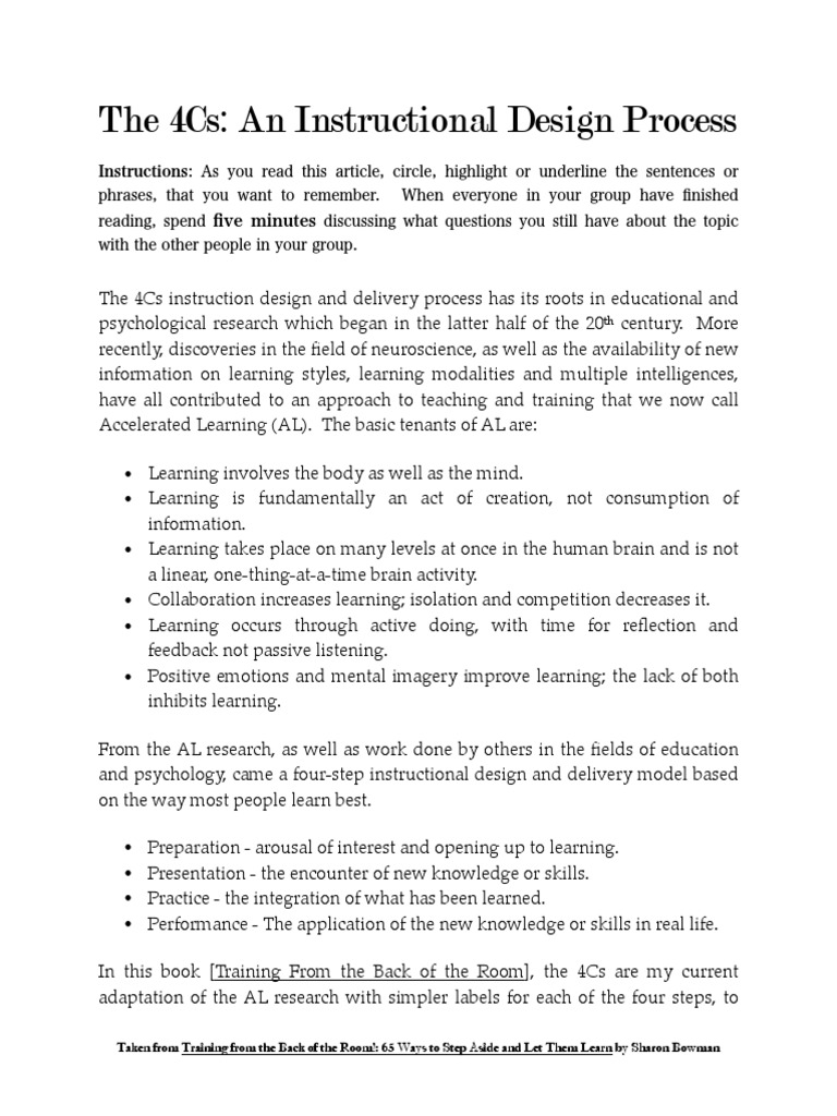 The 4Cs: An Instructional Design Process: Five Minutes | PDF ...