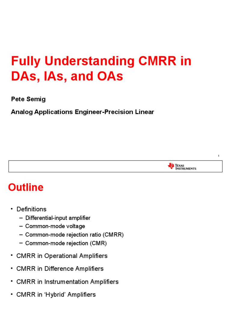 Fully Understanding CMRR in Das, Ias, and Oas: Pete Semig Analog ...