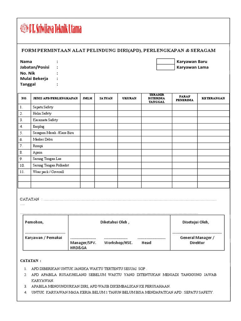 Blank Form Permintaan Apd | PDF