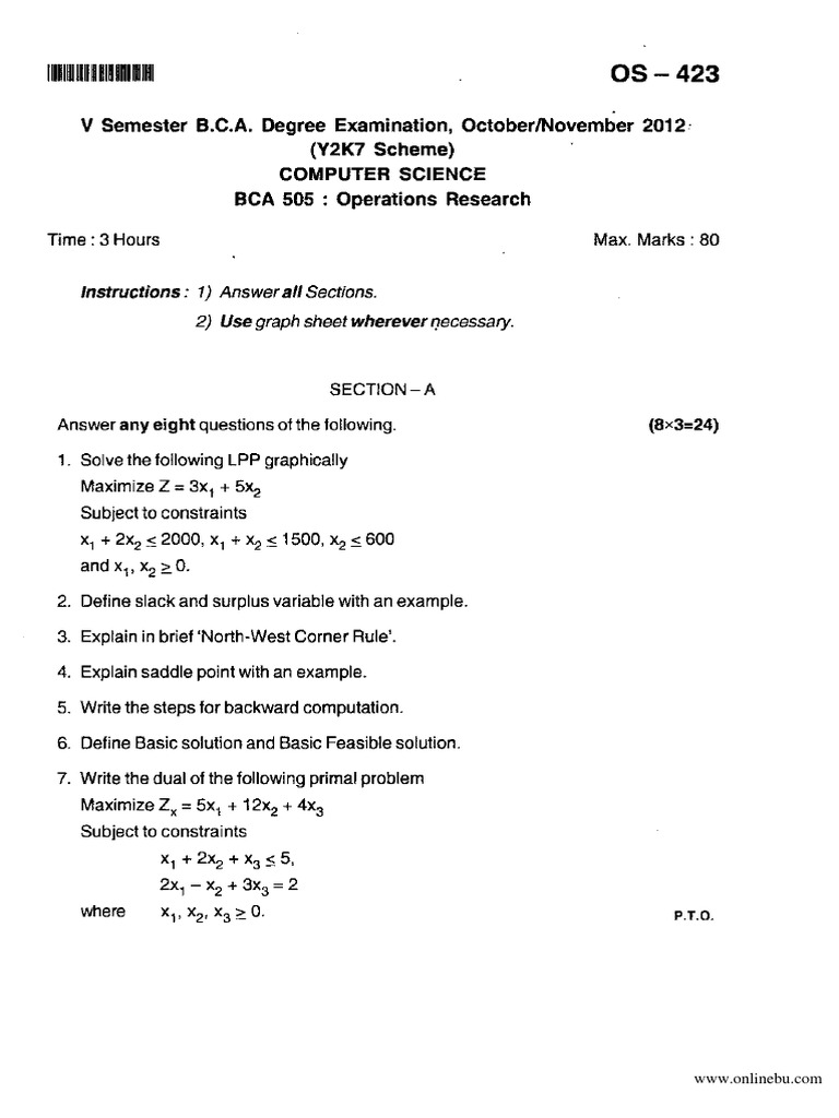 V Semester B.C.A. Degree Examination, Octoberlnovember 201 (Y2K7 Scheme ...