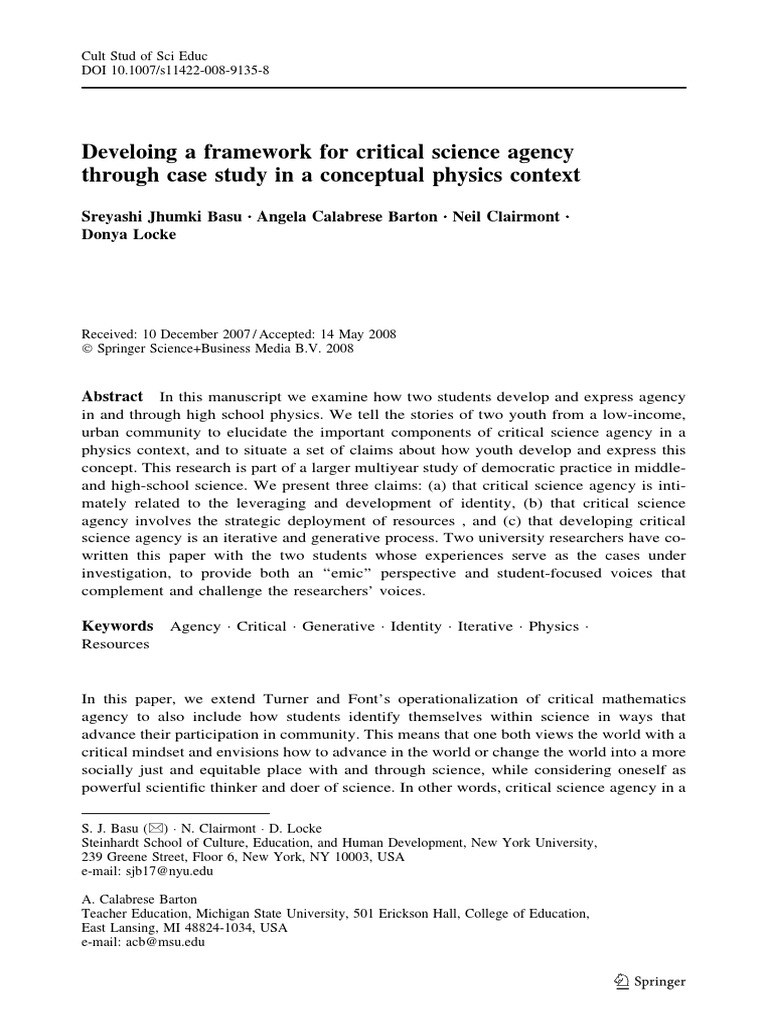 Develoing A Framework For Critical Science Agency Through Case Study in ...