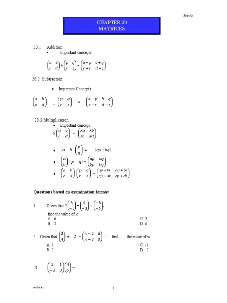 Soalan Matrices | PDF | Functional Analysis | Matrix (Mathematics)