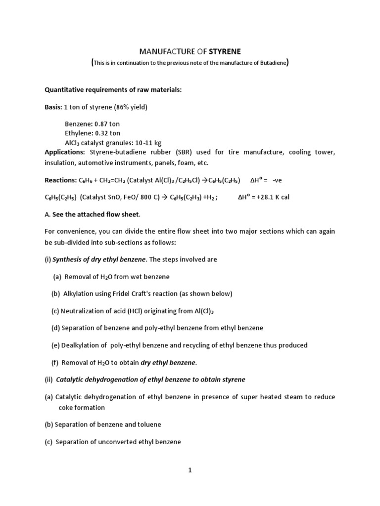 Manufacture of Styrene PDF | PDF | Benzene | Distillation
