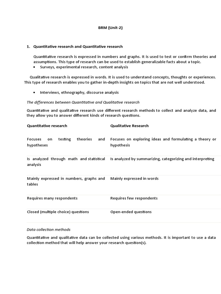 BRM (Unit-2) : The Differences Between Quantitative and Qualitative Research | PDF | Qualitative ...