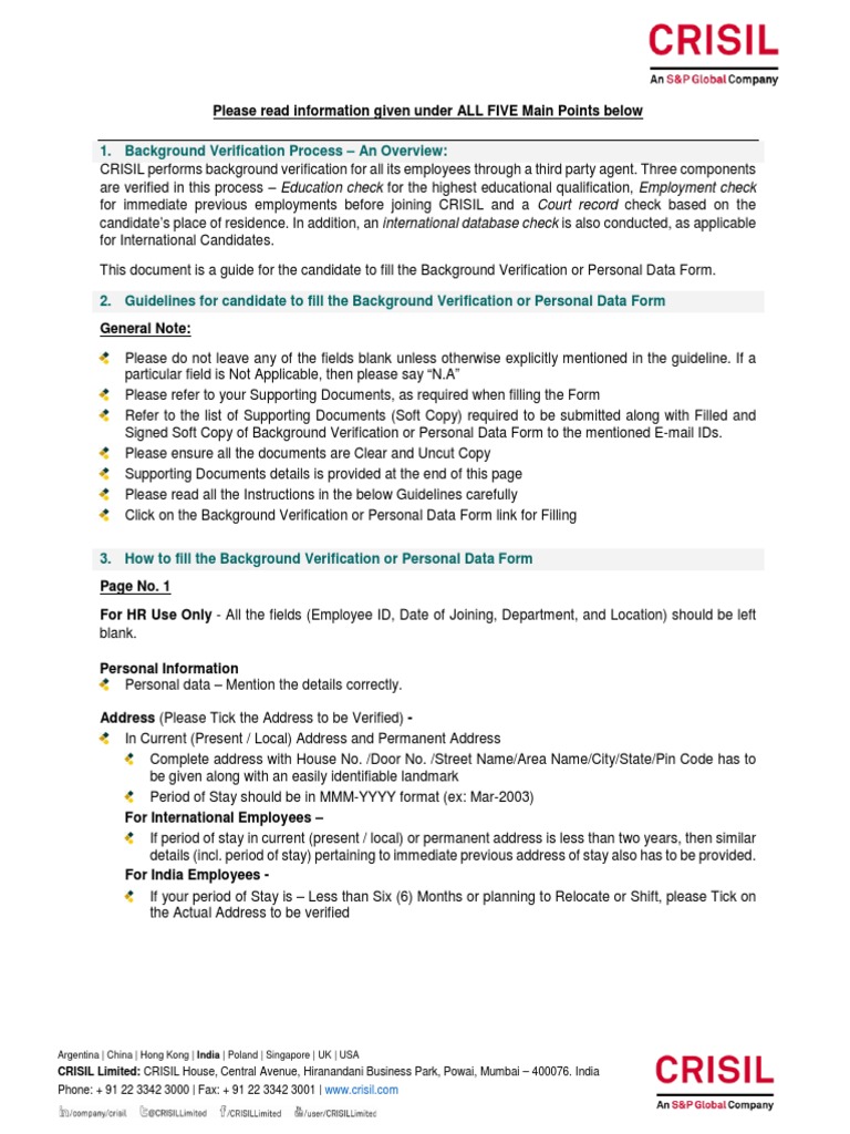 Guidelines On Background Verification Form Pdf Pdf Business