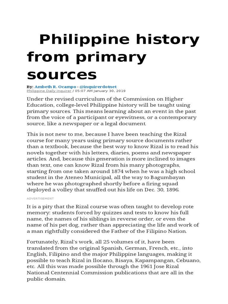 Philippine History From Primary Sources: Ambeth R. Ocampo ...