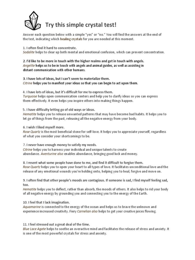 Simple Crystal Test Which Crystal Should You Use | PDF | Quartz | Mood ...