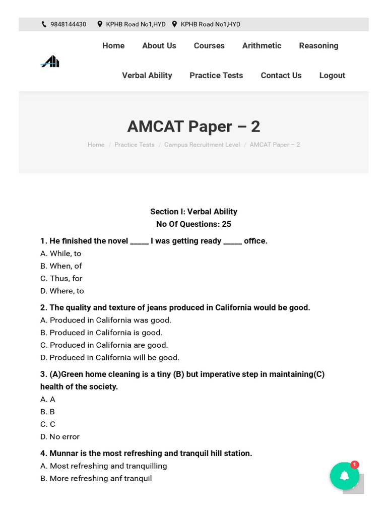 AMCAT Paper - 2: Home About Us Courses Arithmetic Reasoning | PDF ...