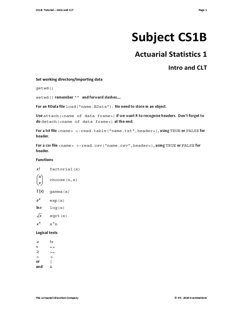 Subject CS1B: Actuarial Statistics 1 | PDF | Mathematical Analysis ...