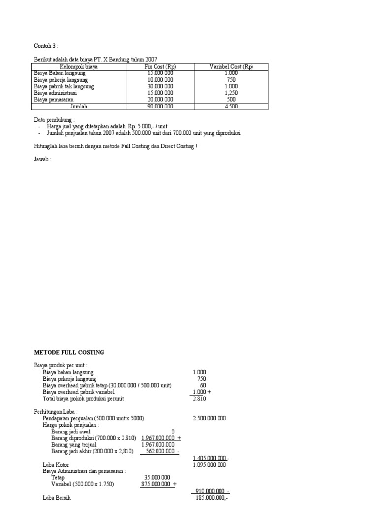 Contoh Soal Metode Full & Direct Costing | PDF