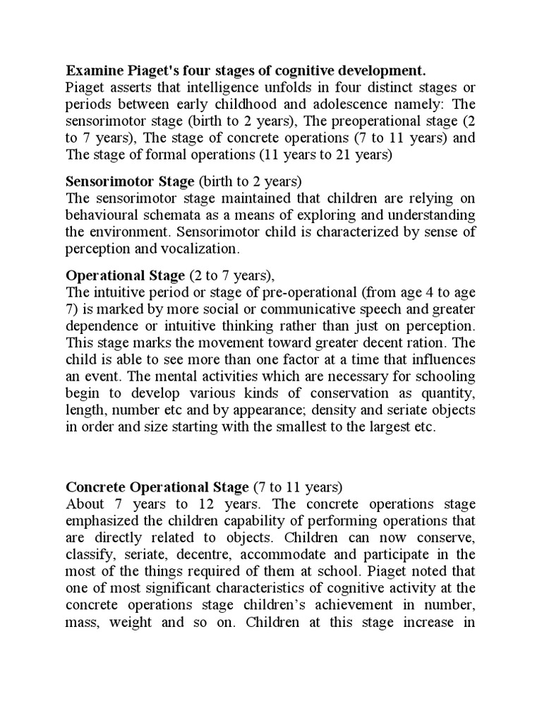Examine Piaget's Four Stages of Cognitive Development | PDF
