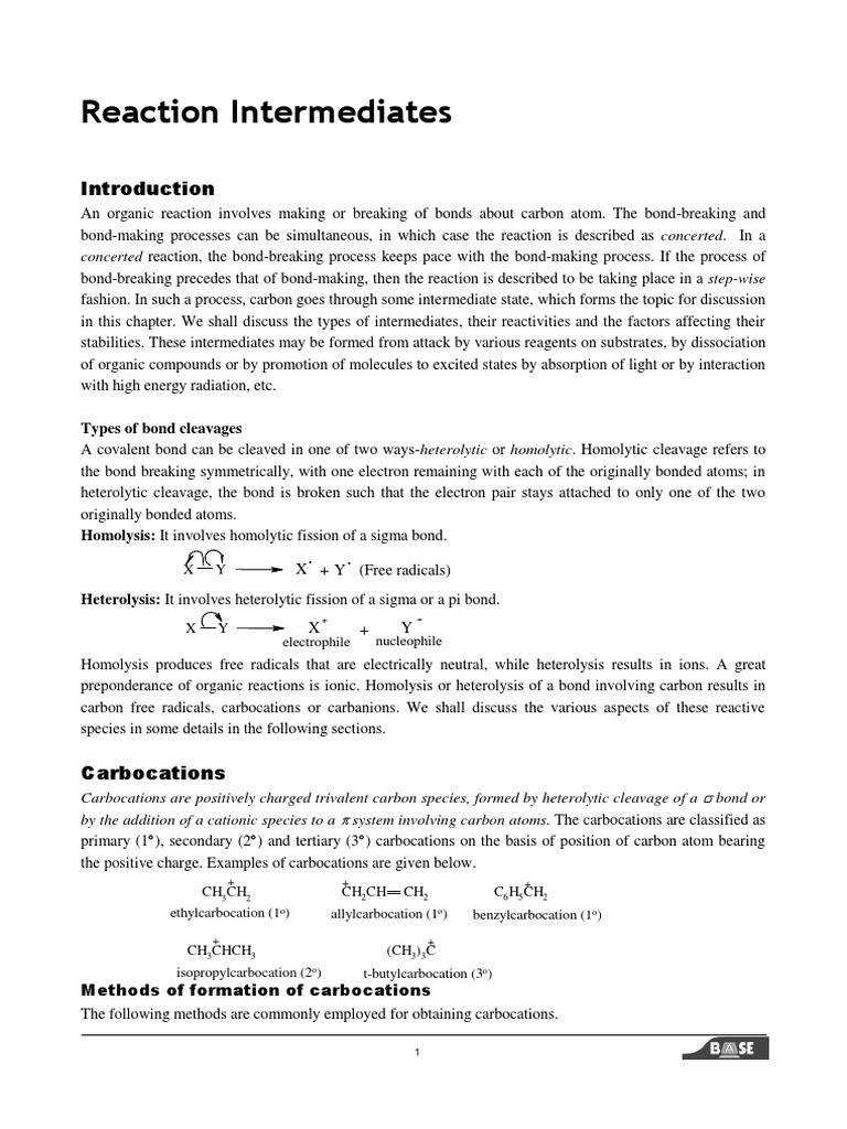 Reaction Intermediates: Types of Bond Cleavages | PDF | Chemical ...