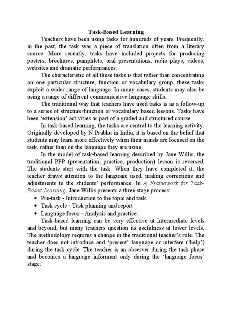 Task-Based Learning: Based Learning, Jane Willis Presents A Three Stage ...