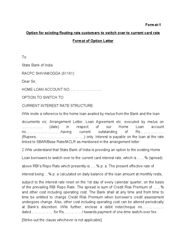 Format-1 Option For Existing Floating Rate Customers To Switch Over To ...