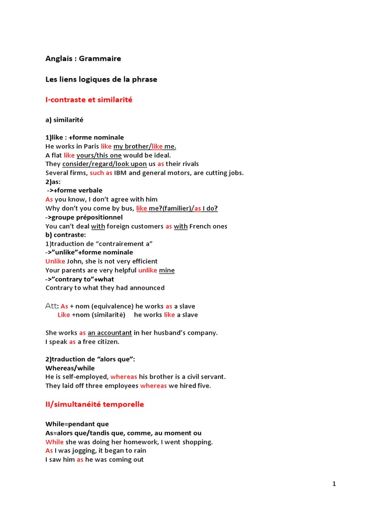 Cours Anglais Grammaire | PDF