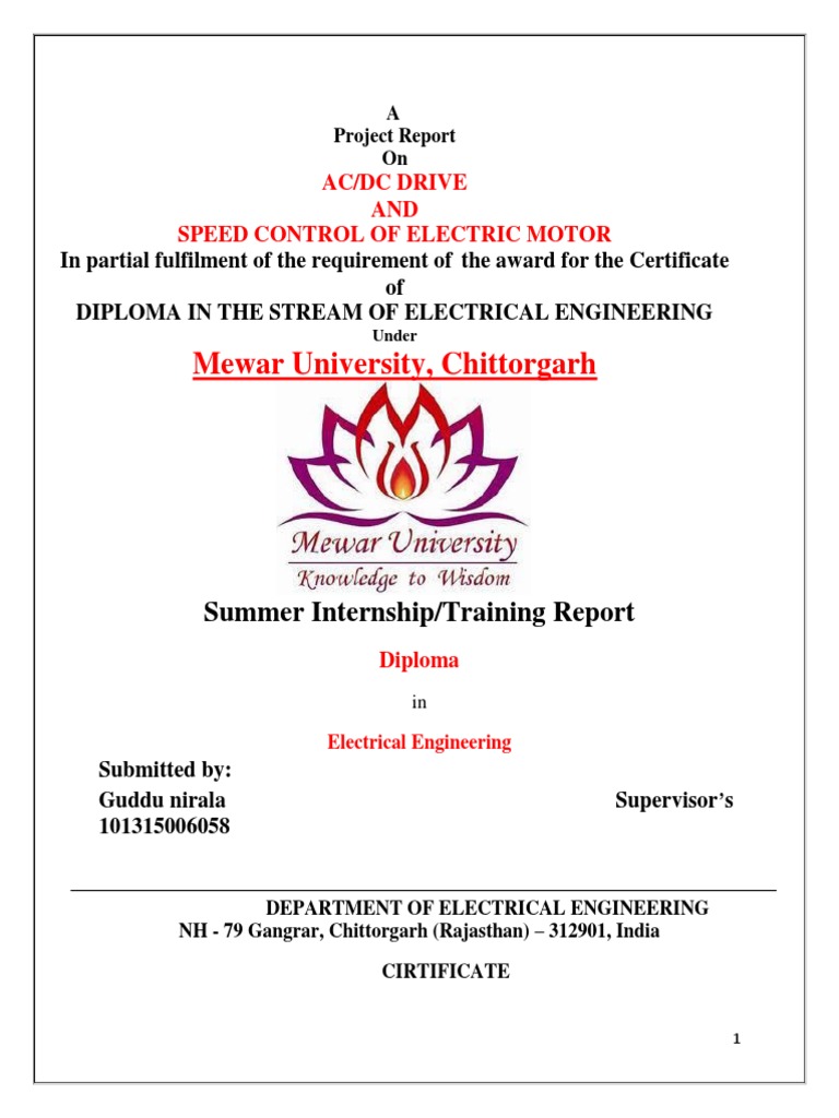 A Project Report On AC DC DRIVE AND SPEE PDF | PDF | Electric Motor ...