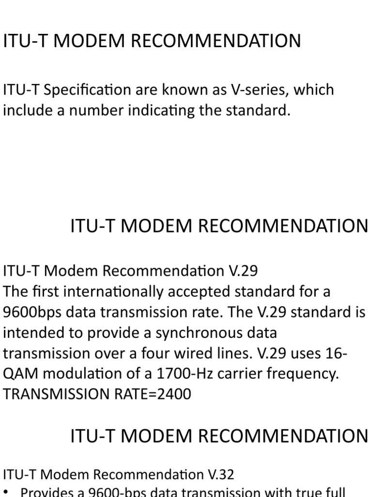 Itu-T Modem Recommendation: ITU-T Specification Are Known As V-Series ...
